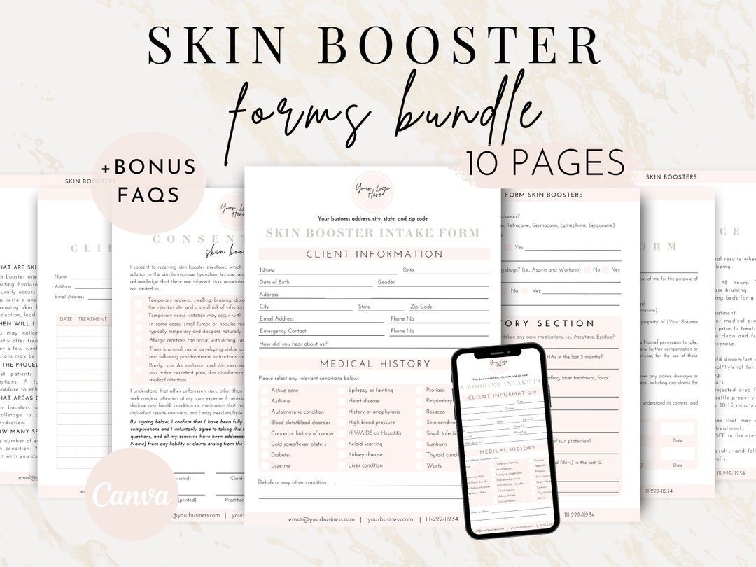 Skin Booster Consent Form Intake Bundle, Editable Facial Fillers ...