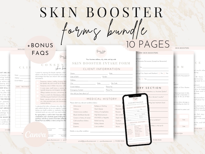 Skin Booster Consent Form Intake Bundle, Editable Facial Fillers ...