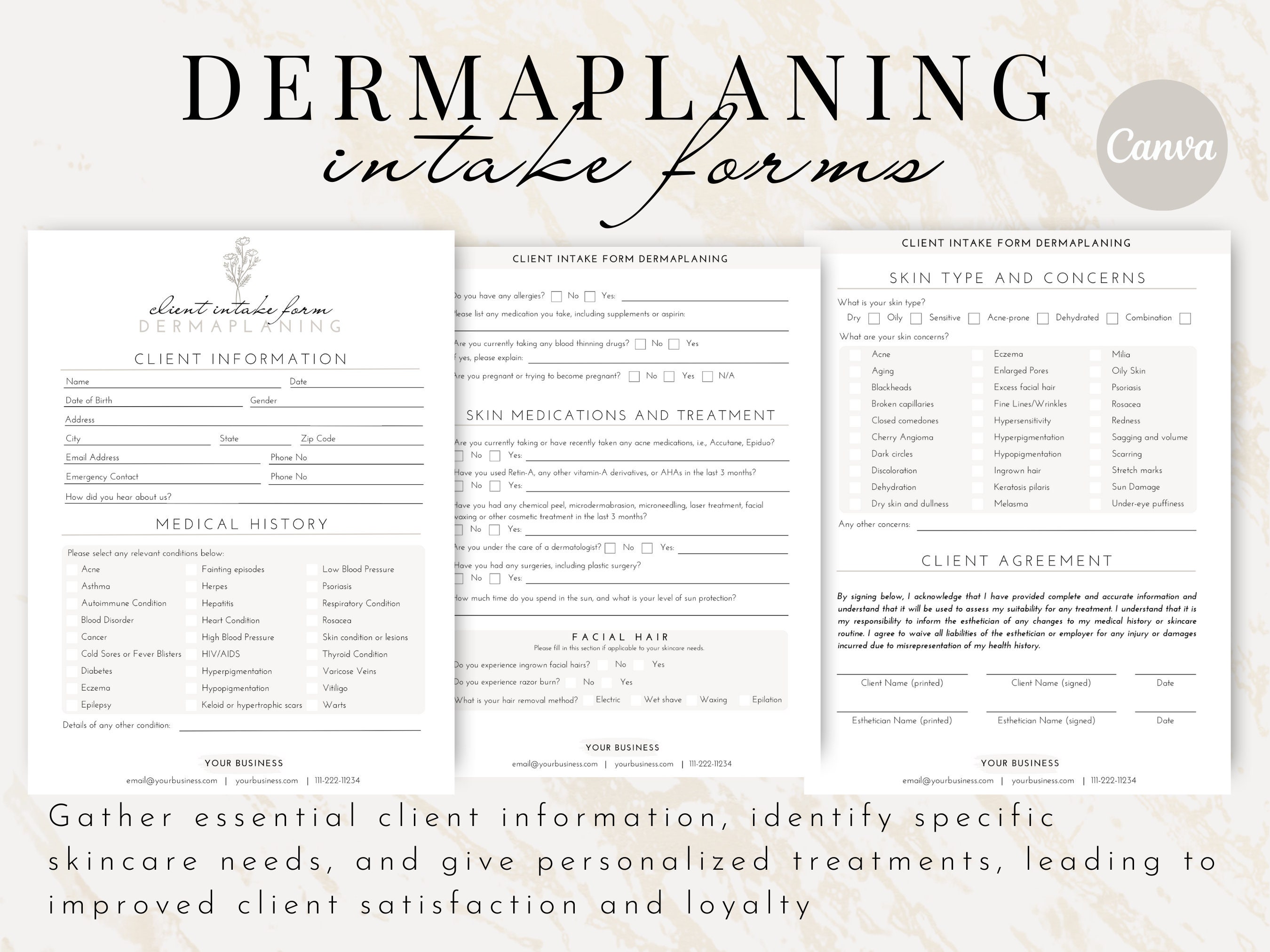 Dermaplaning Forms Bundle, Editable Esthetician Templates, Dermaplaning ...