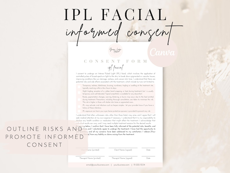 Editable IPL Photofacial Consent Intake Forms, Printable Intense Pulsed ...
