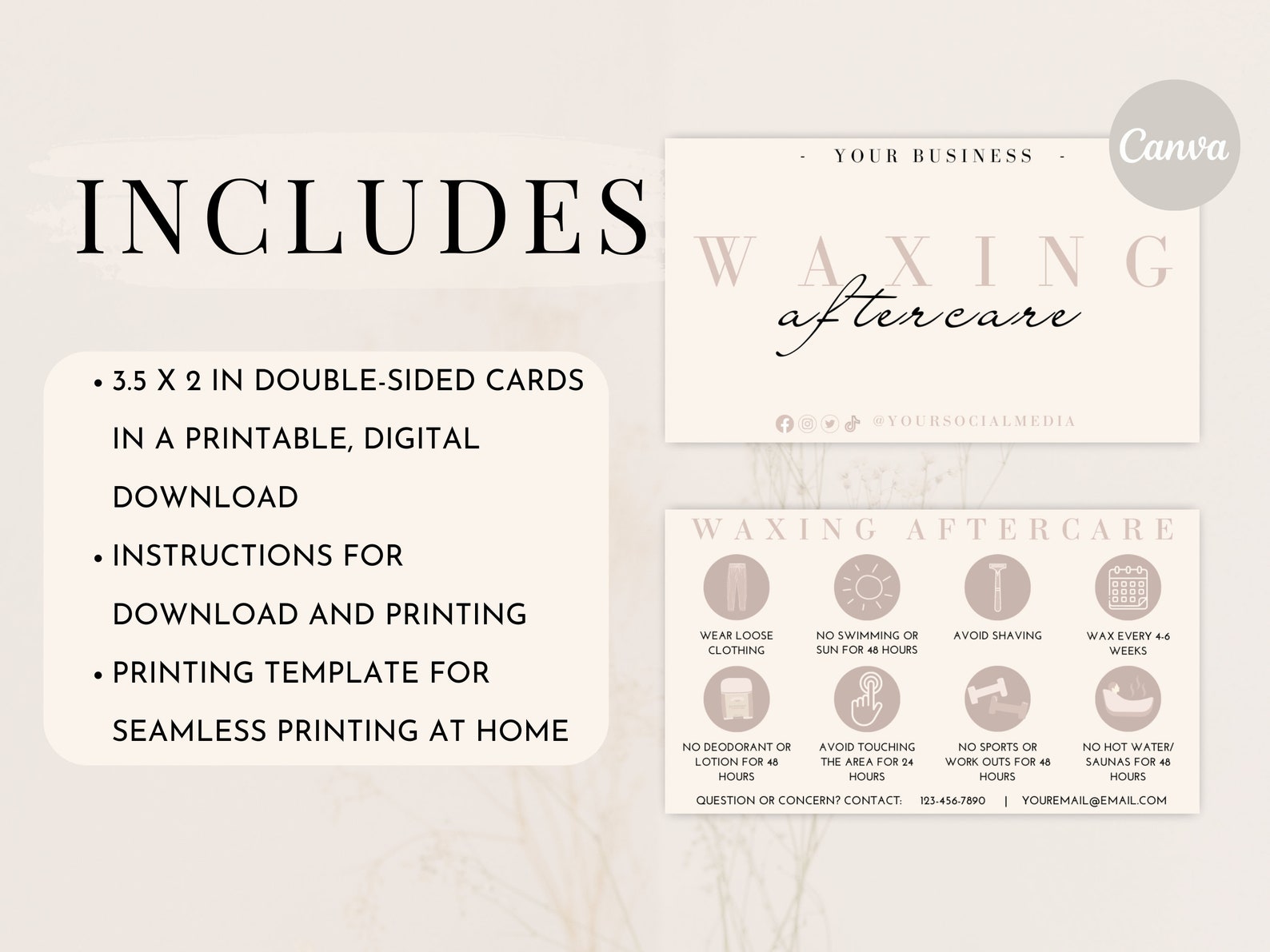 Editable Waxing Aftercare Card Template, Hair Wax Care Card, Hair ...