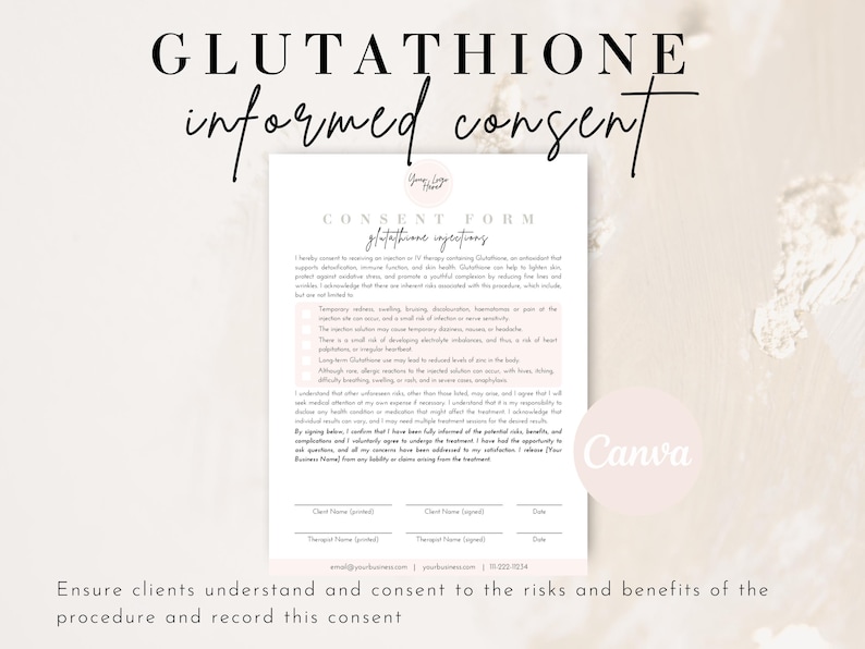 Glutathione Injection IV Drip Consent Intake Form, Glutathione Shot IV ...