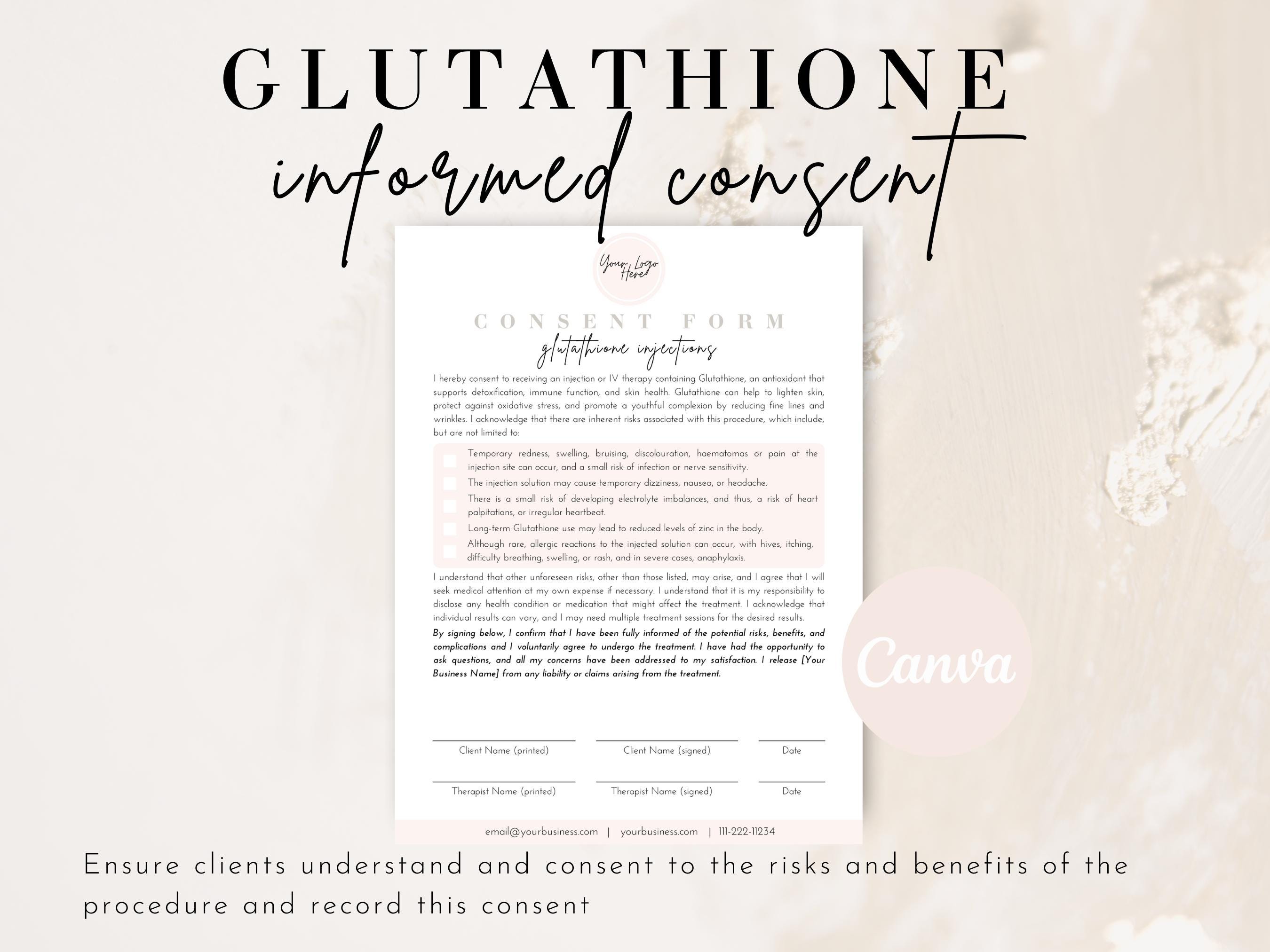 Glutathione Injection IV Drip Consent Intake Form, Glutathione Shot IV ...