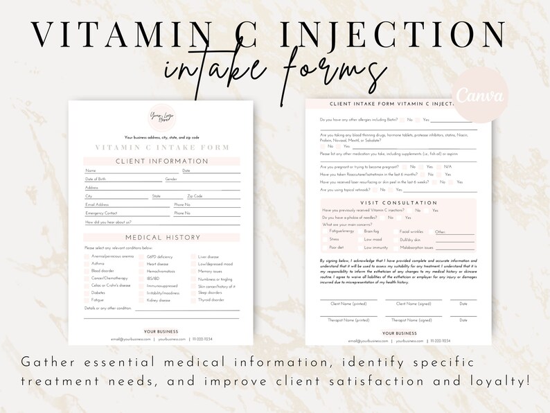 Editable Vitamin C Injection Forms, Consultation Forms, Client Intake ...