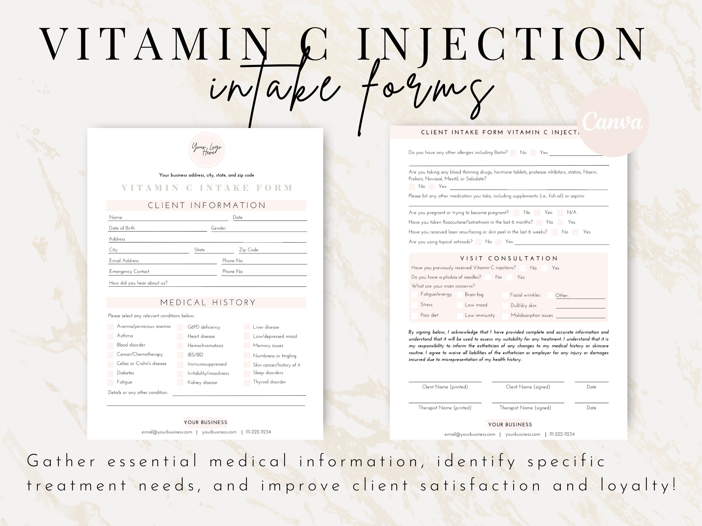 Editable Vitamin C Injection Forms, Consultation Forms, Client Intake ...