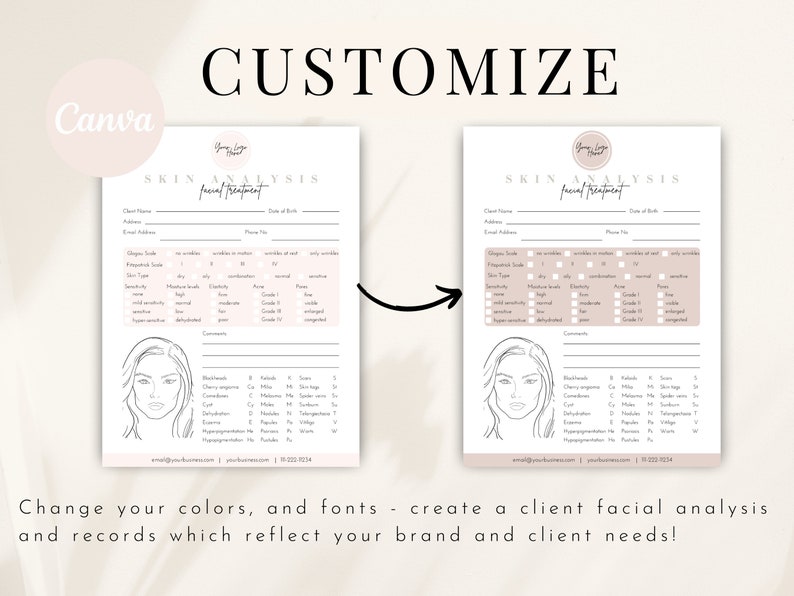 Editable Facial Skin Analysis Form, Esthetician Forms Face Mapping ...