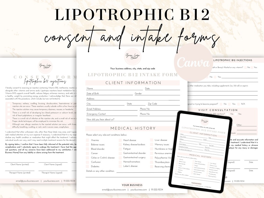 Lipotrophic Vitamin B12 Shot Consent Forms, Weight Loss Injection Forms ...