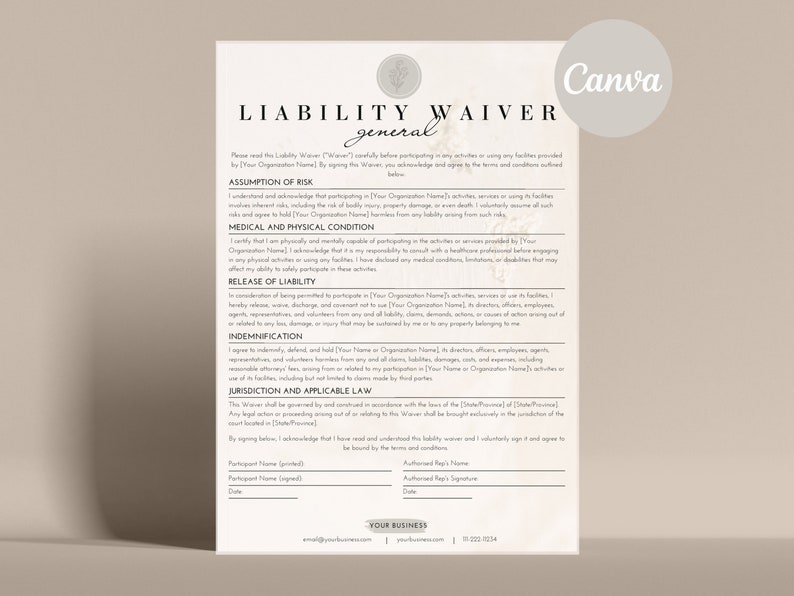 General Liability Waiver Template, Liability Form Agreement, Liability ...