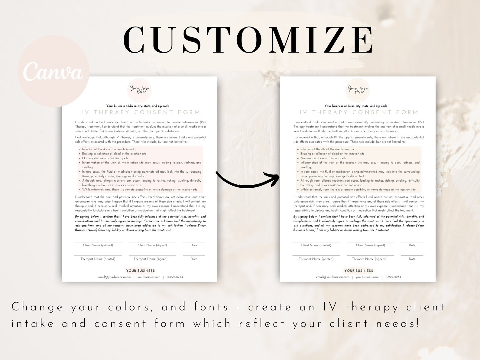 IV Therapy Consent Form, Intravenous Therapy Client Forms, Iv Infusion ...