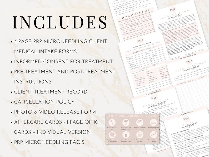 Editable PRP Microneedling Consent Consultation Forms Bundle, Platelet ...