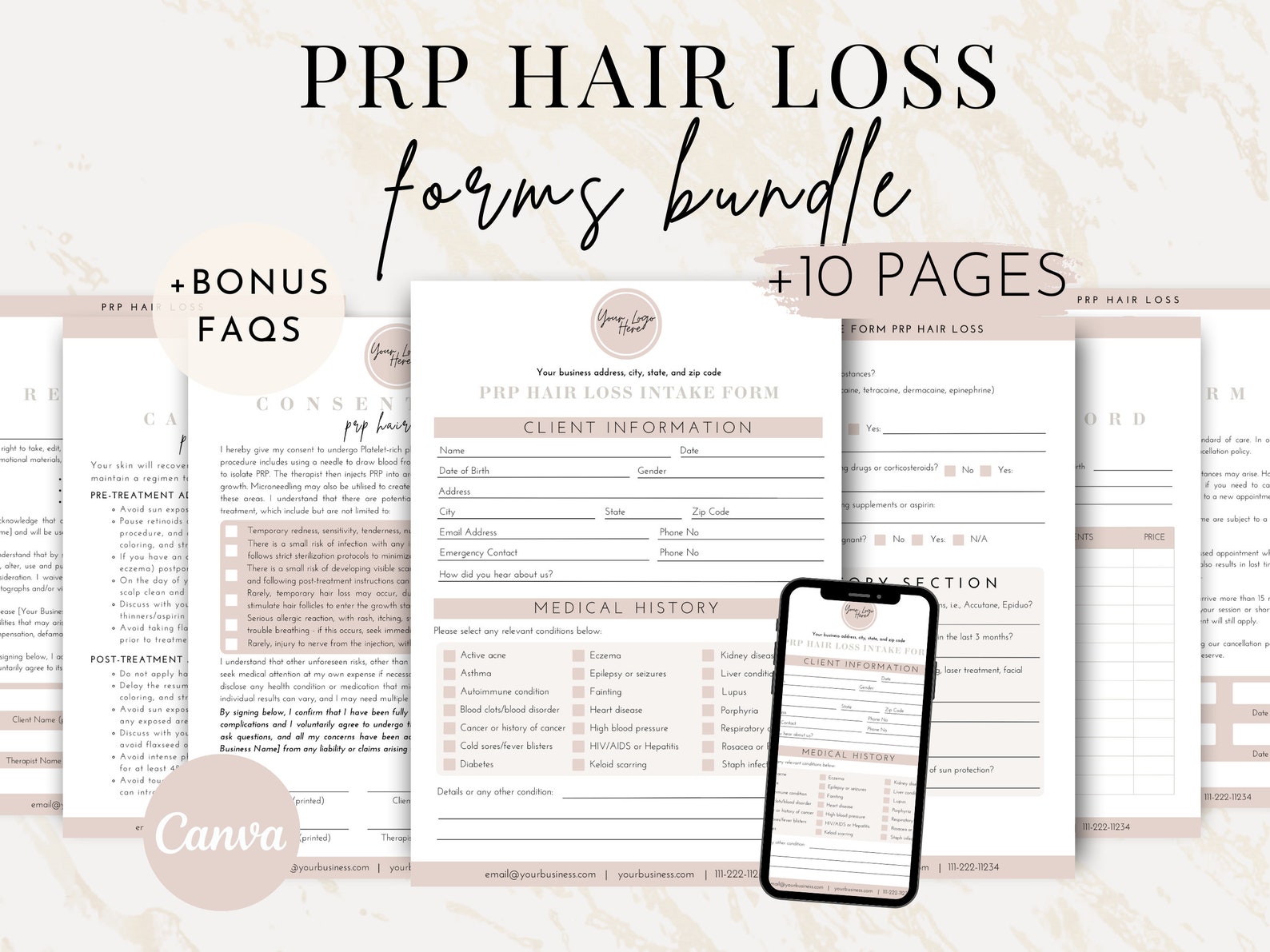 Editable PRP Injection Hair Loss Consent Intake Forms, Platelet Rich ...