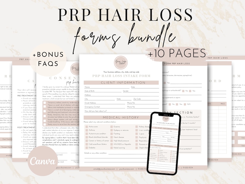 Editable PRP Injection Hair Loss Consent Intake Forms, Platelet Rich ...