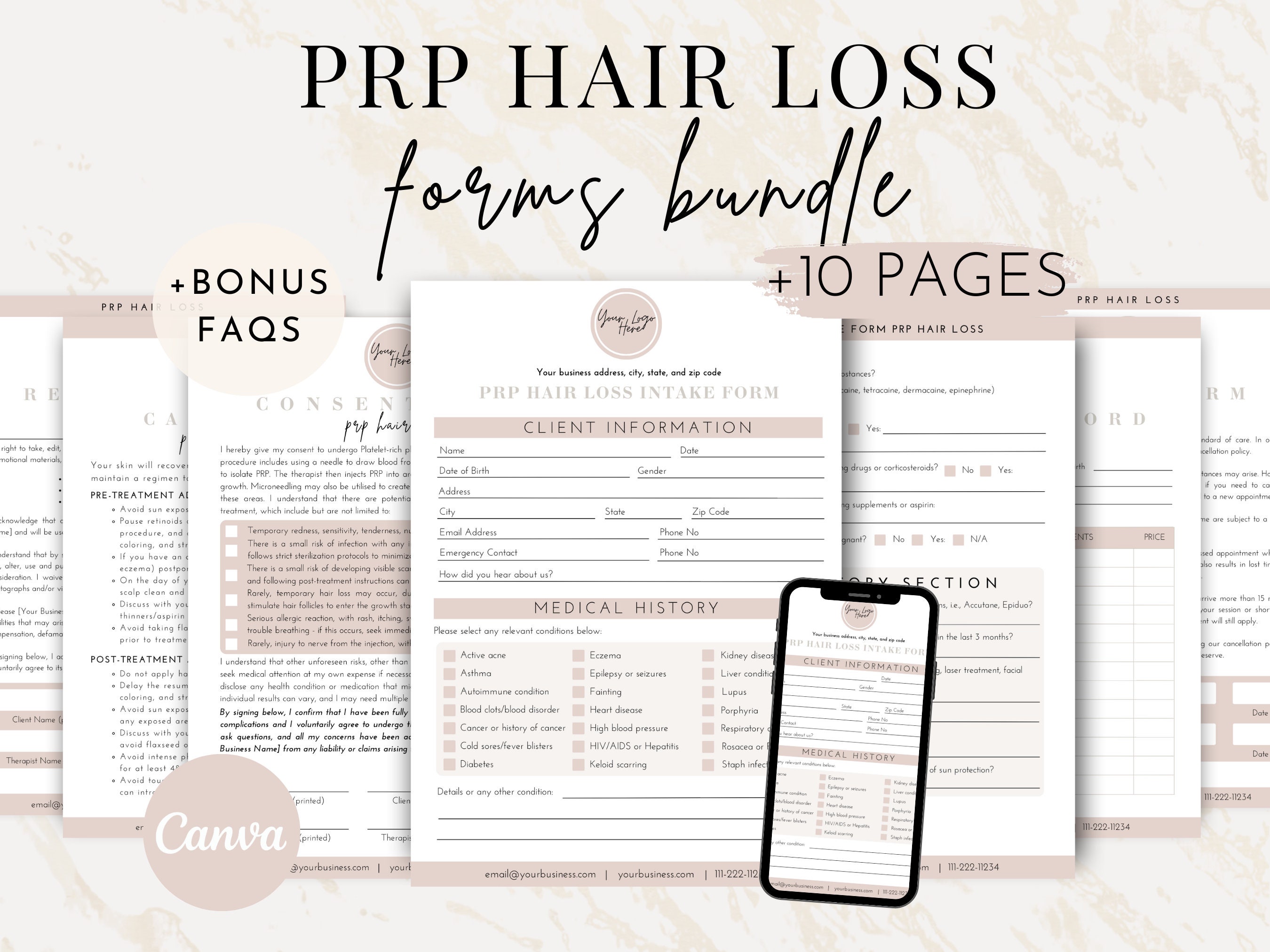 Editable PRP Injection Hair Loss Consent Intake Forms, Platelet Rich ...