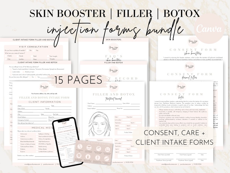 Editable Botox and Dermal Filler Consent Intake Bundle, Injectable Skin ...