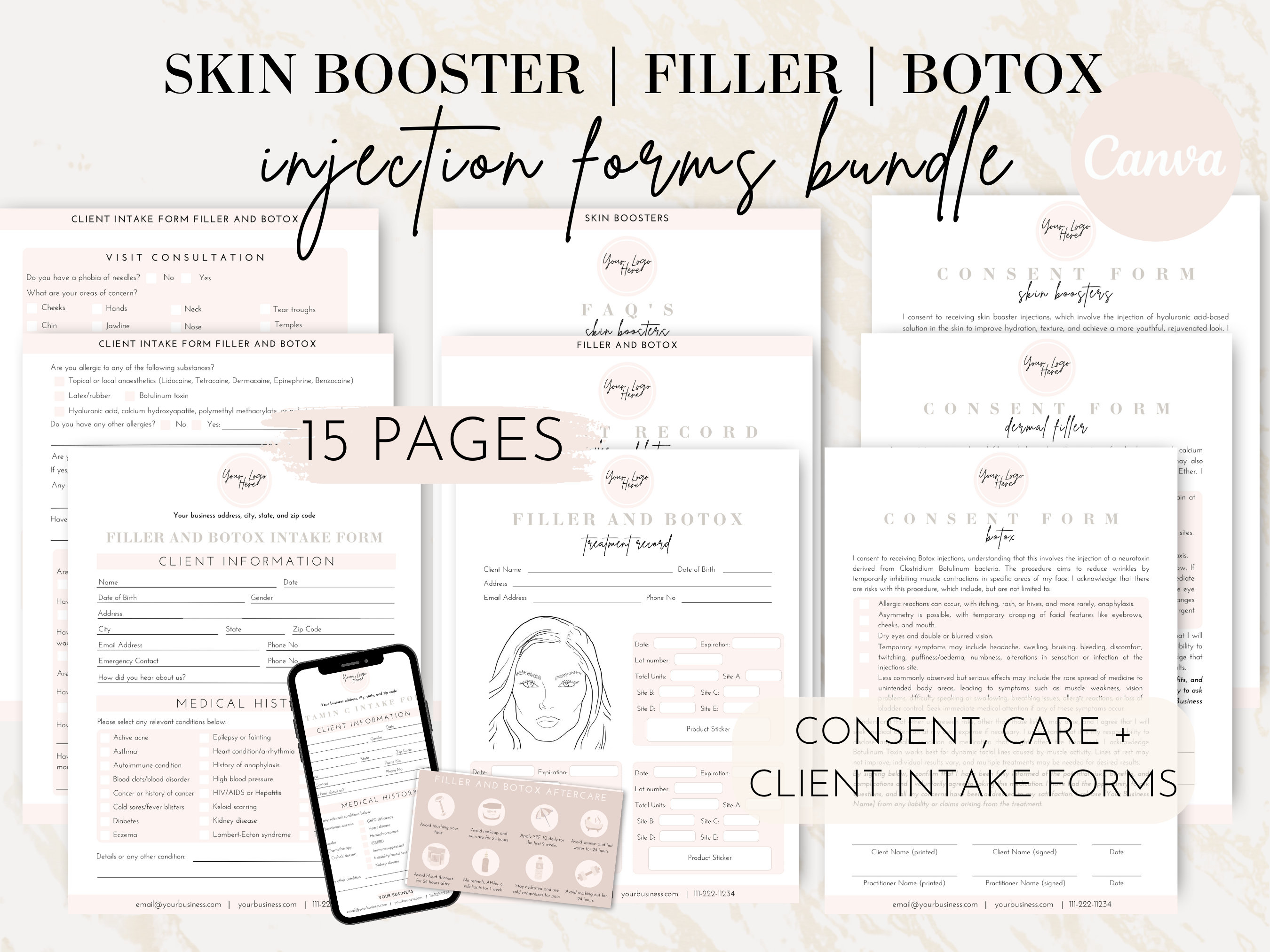 Editable Botox and Dermal Filler Consent Intake Bundle, Injectable Skin ...