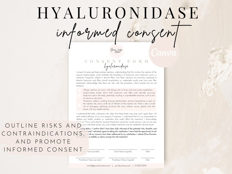 Editable Hyaluronidase Hyalase Filler Reversal Consent Form, HA Dermal ...