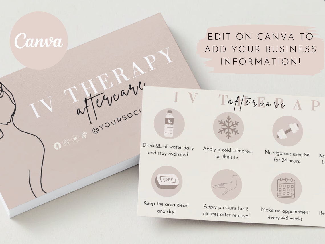 IV Hydration Printable Aftercare Card, Digital Textable IV Therapy Post ...