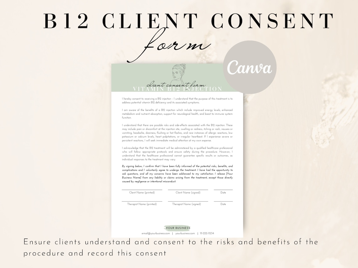B12 Shot Consent Forms, Vitamin B12 Injection Forms, Client Intake Form ...