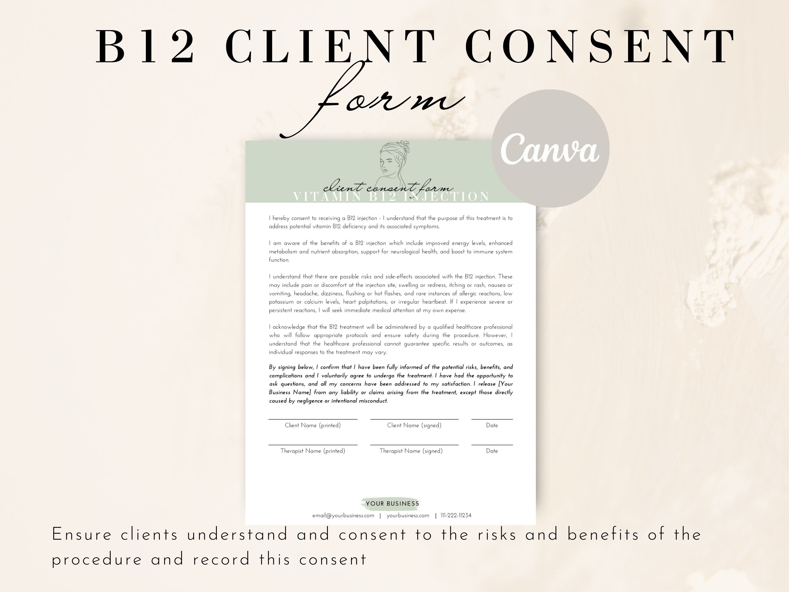 B12 Shot Consent Forms, Vitamin B12 Injection Forms, Client Intake Form ...