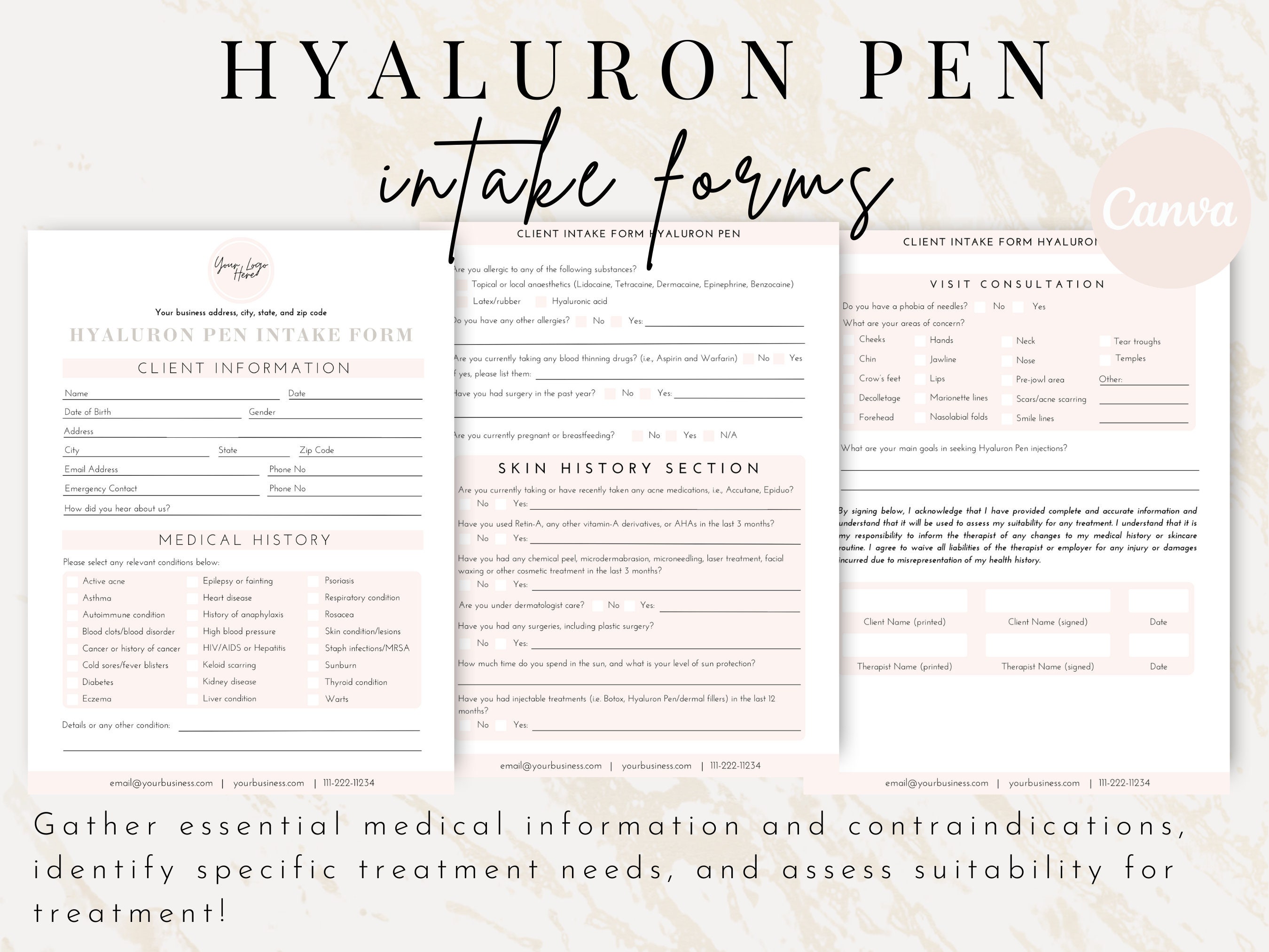Hyaluron Pen Consent Intake Form Bundle, Editable Needle Free Filler ...