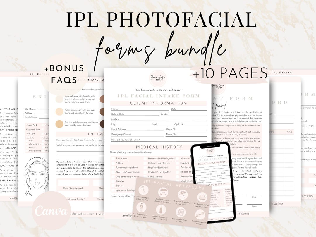 Editable IPL Photofacial Consent Intake Forms, Printable Intense Pulsed ...