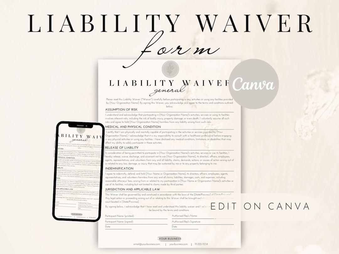 General Liability Waiver Template, Liability Form Agreement, Liability ...