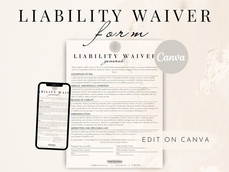 General Liability Waiver Template, Liability Form Agreement, Liability ...