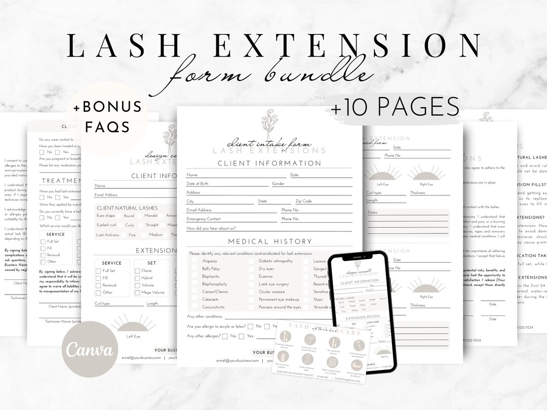 Editable Eyelash Extension Forms, Lash Consent Template, Lash Tech ...