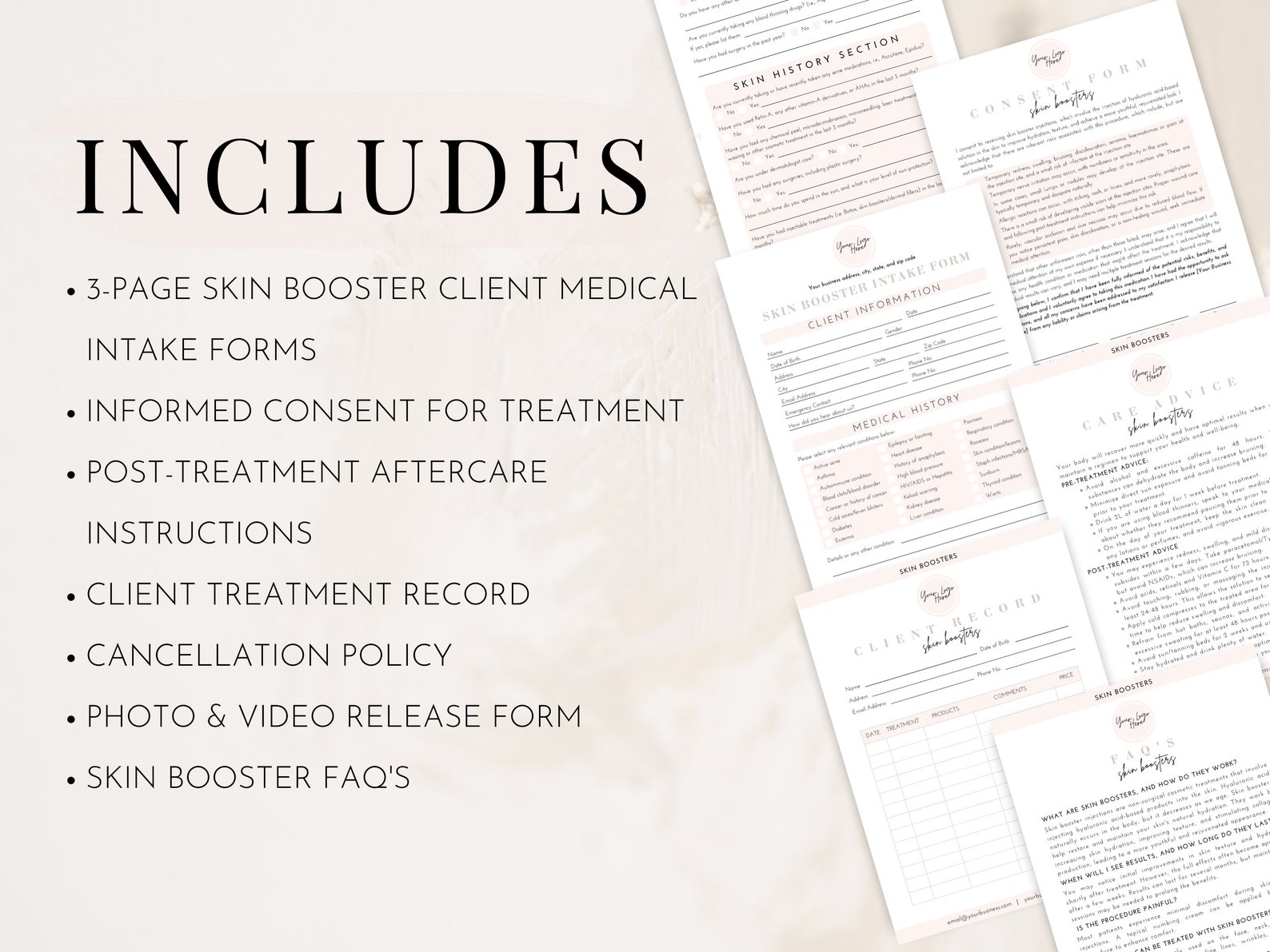 Skin Booster Consent Form Intake Bundle, Editable Facial Fillers ...