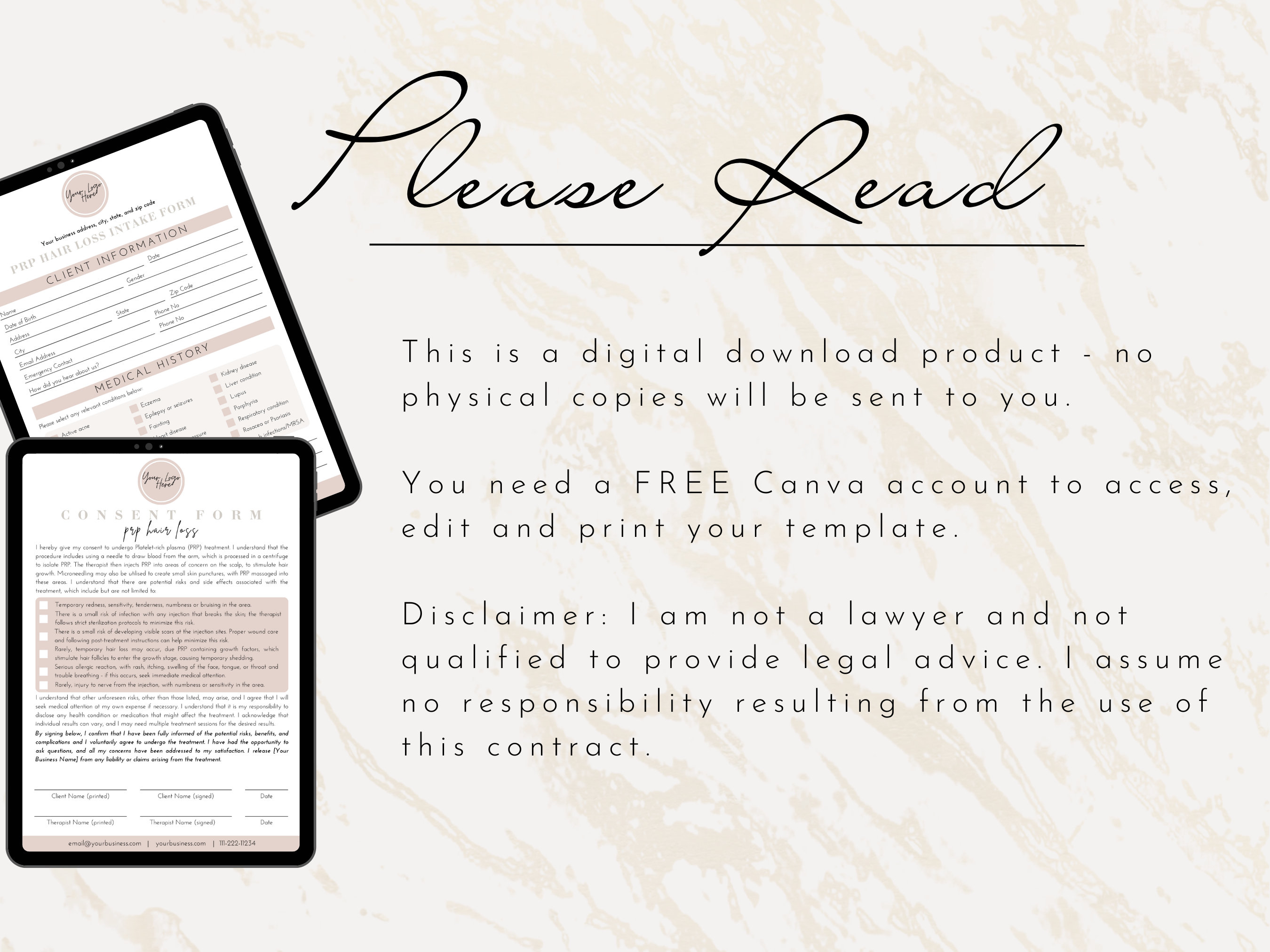 Editable PRP Injection Hair Loss Consent Intake Forms, Platelet Rich ...