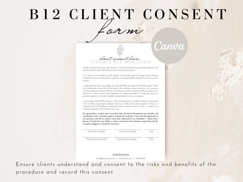 B12 Shot Consent Forms, Vitamin B12 Injection Forms, Client Intake Form ...