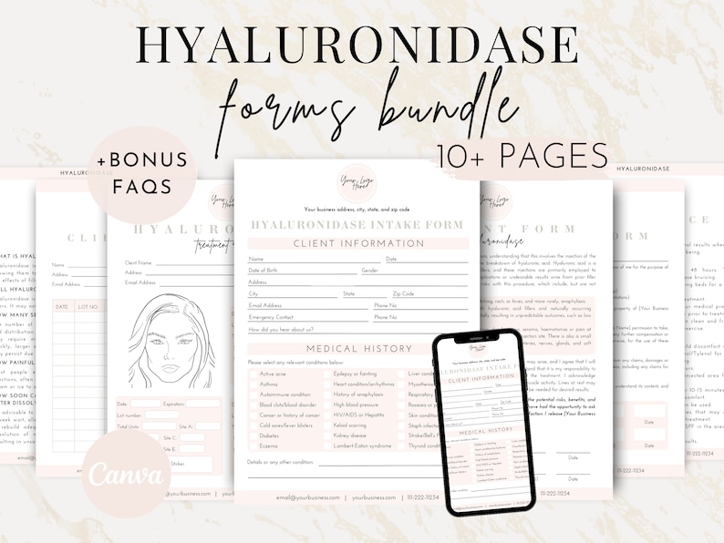 Editable Hyaluronidase Hyalase Filler Reversal Consent Form, HA Dermal ...