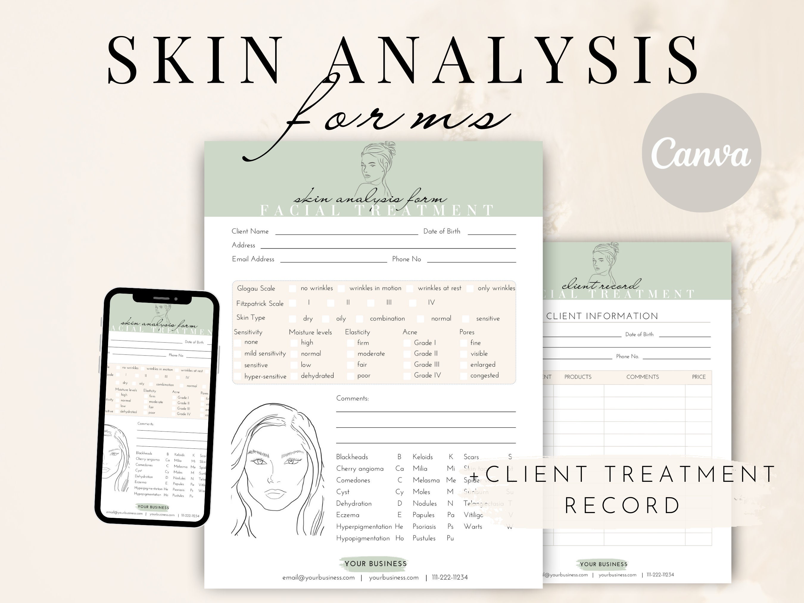 Editable Facial Skin Analysis Form, Esthetician Forms Face Mapping ...
