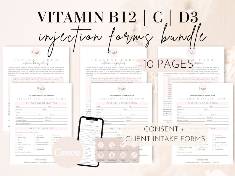 Vitamin C D3 B12 Injections Consent and Intake Forms, Vit C Vit D3 Vit ...