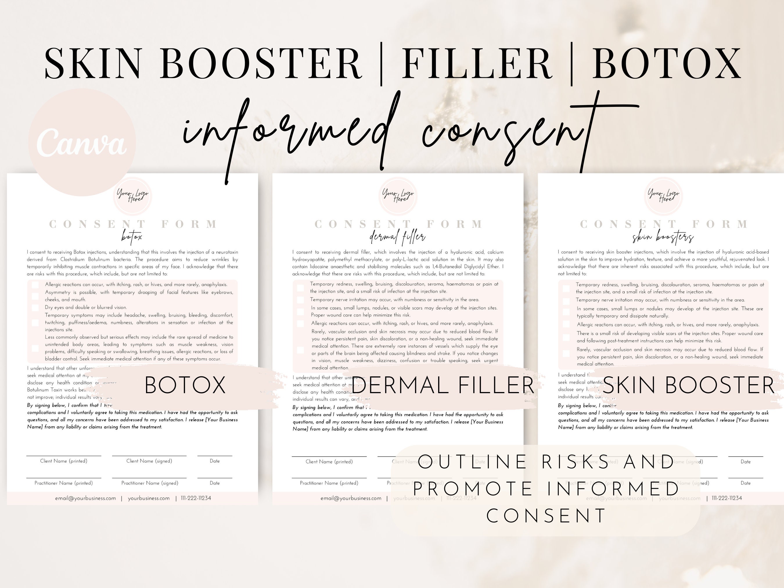 Editable Botox and Dermal Filler Consent Intake Bundle, Injectable Skin ...