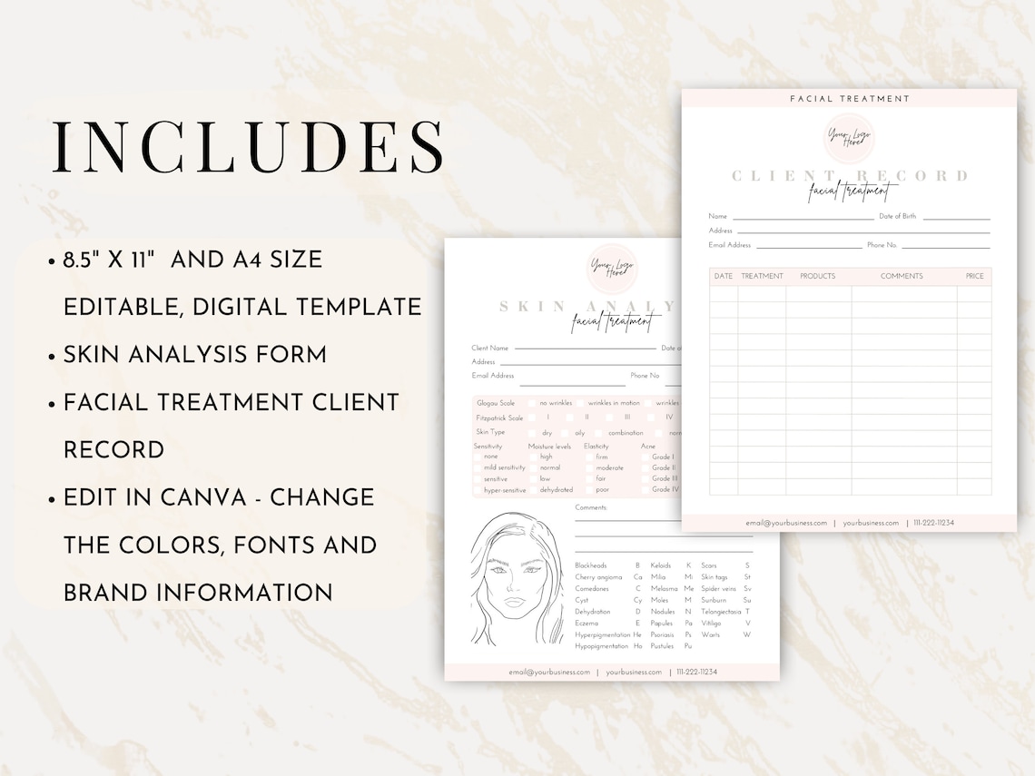 Editable Facial Skin Analysis Form, Esthetician Forms Face Mapping ...