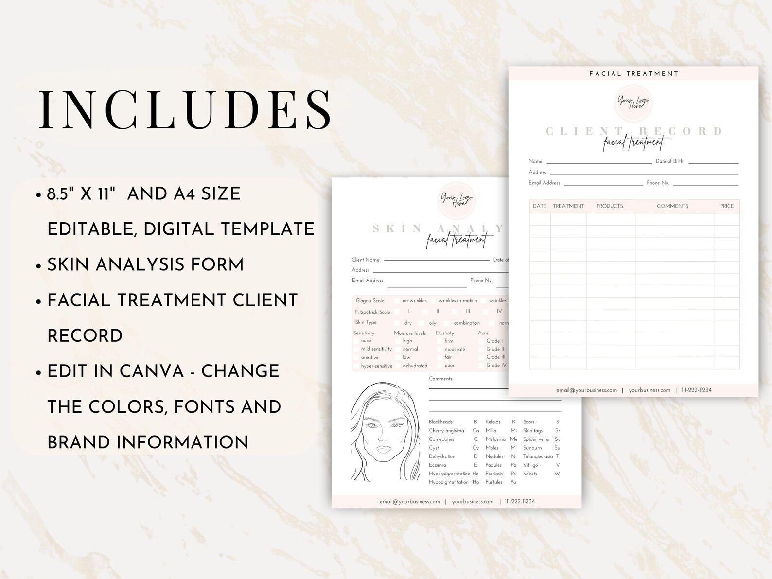 Editable Facial Skin Analysis Form, Esthetician Forms Face Mapping ...