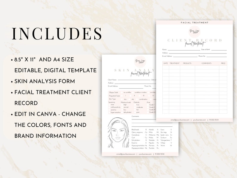 Editable Facial Skin Analysis Form, Esthetician Forms Face Mapping ...