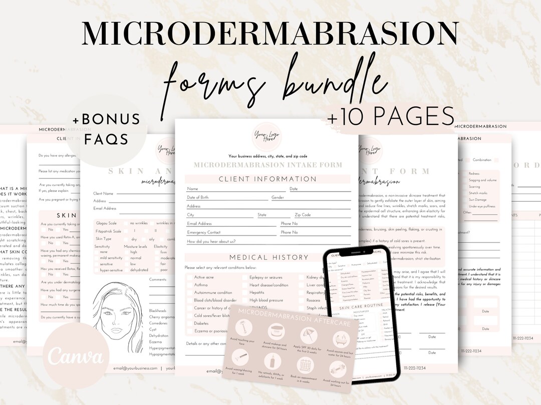Editable Microdermabrasion Consent Intake Form Bundle, Printable Facial Microdermabrasion ...