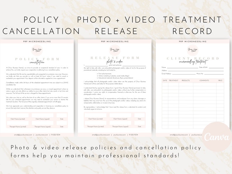 Editable PRP Microneedling Consent Consultation Forms Bundle, Platelet ...