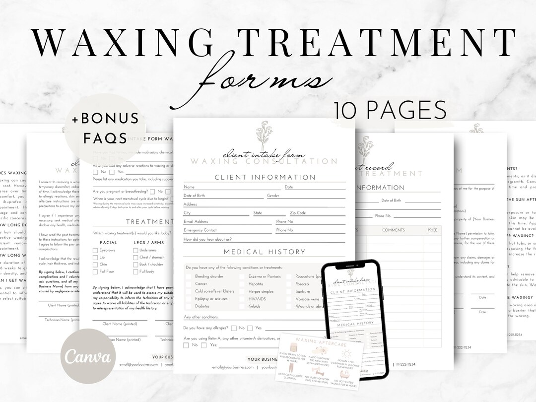 Editable Waxing Treatment Forms, Printable Waxing Consent Forms ...