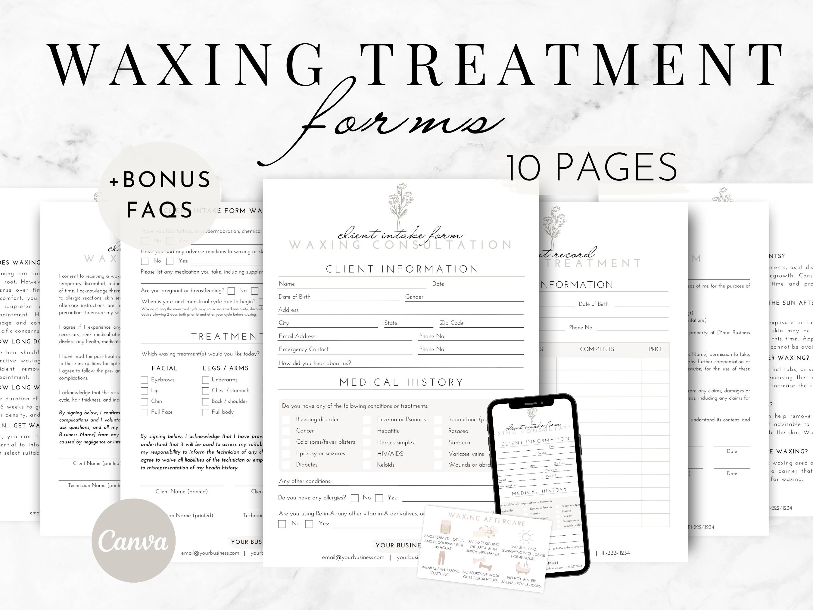 Editable Waxing Treatment Forms, Printable Waxing Consent Forms ...