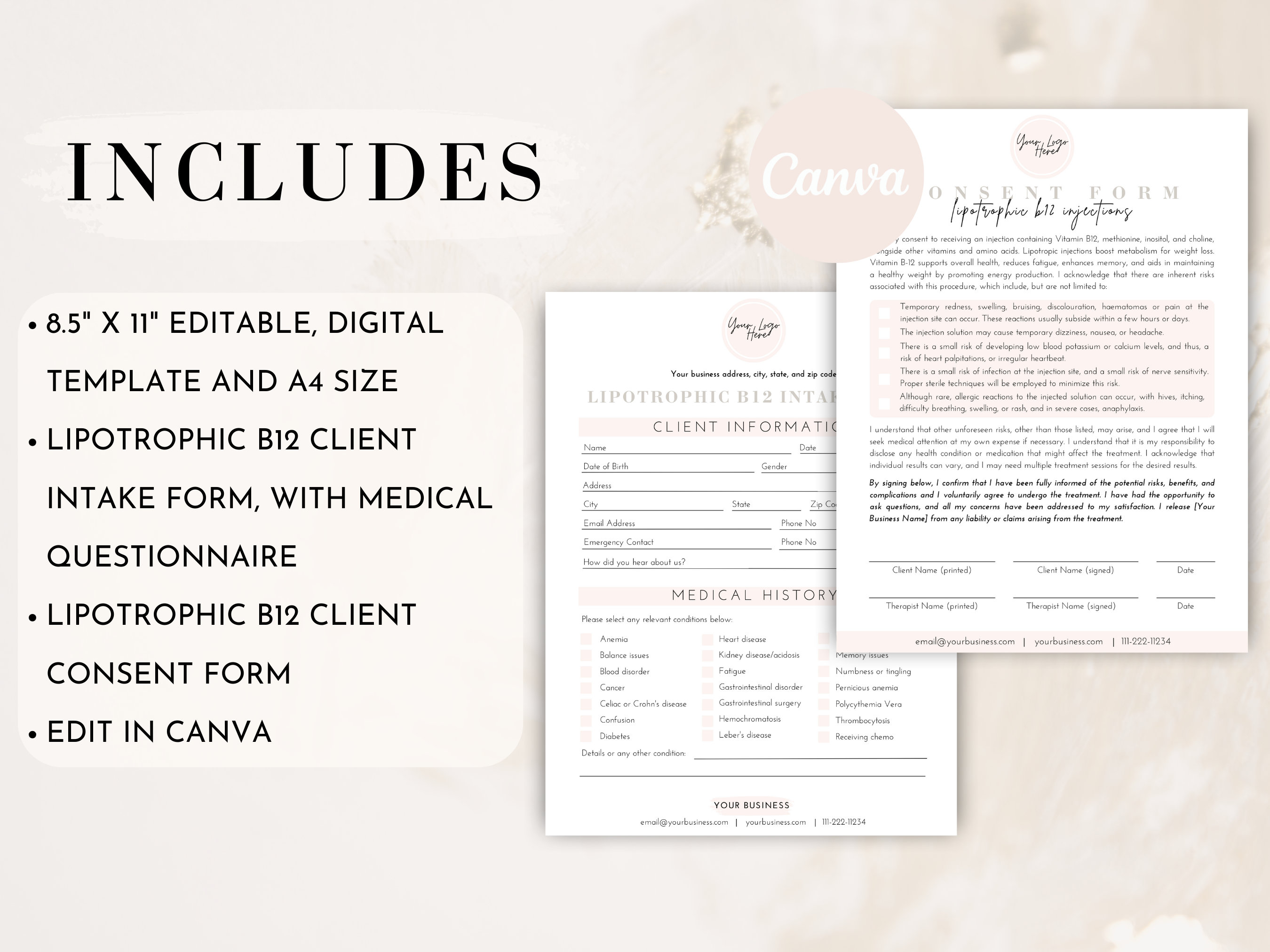 Lipotrophic Vitamin B12 Shot Consent Forms, Weight Loss Injection Forms ...