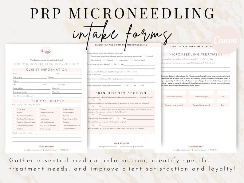 Editable PRP Microneedling Consent Consultation Forms Bundle, Platelet ...