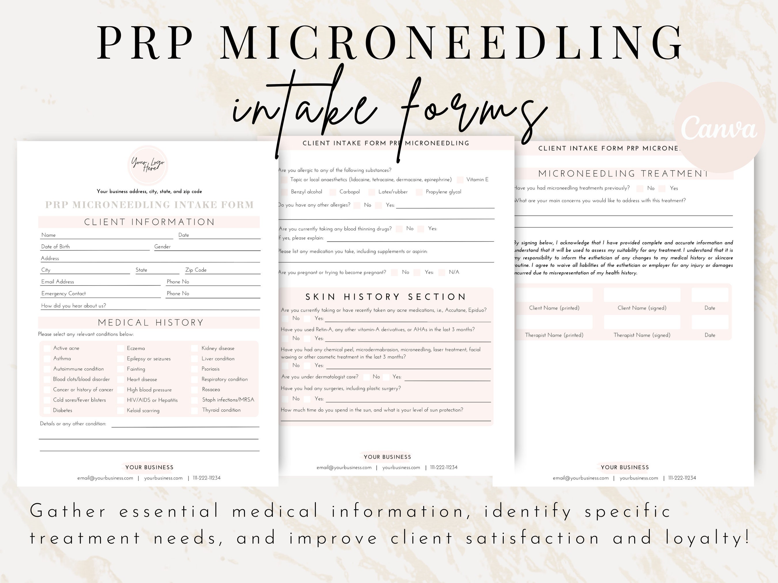 Editable PRP Microneedling Consent Consultation Forms Bundle, Platelet ...