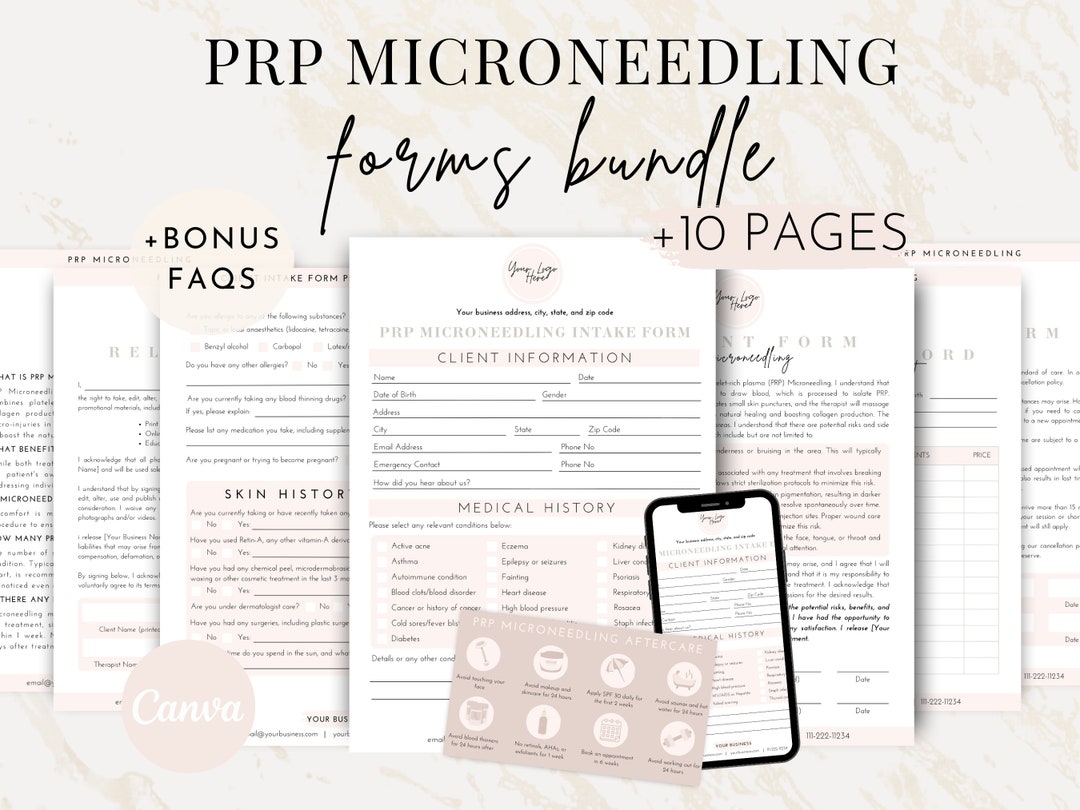 Editable PRP Microneedling Consent Consultation Forms Bundle, Platelet ...
