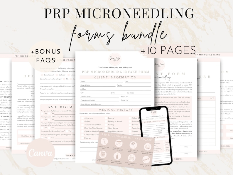 Editable PRP Microneedling Consent Consultation Forms Bundle, Platelet ...