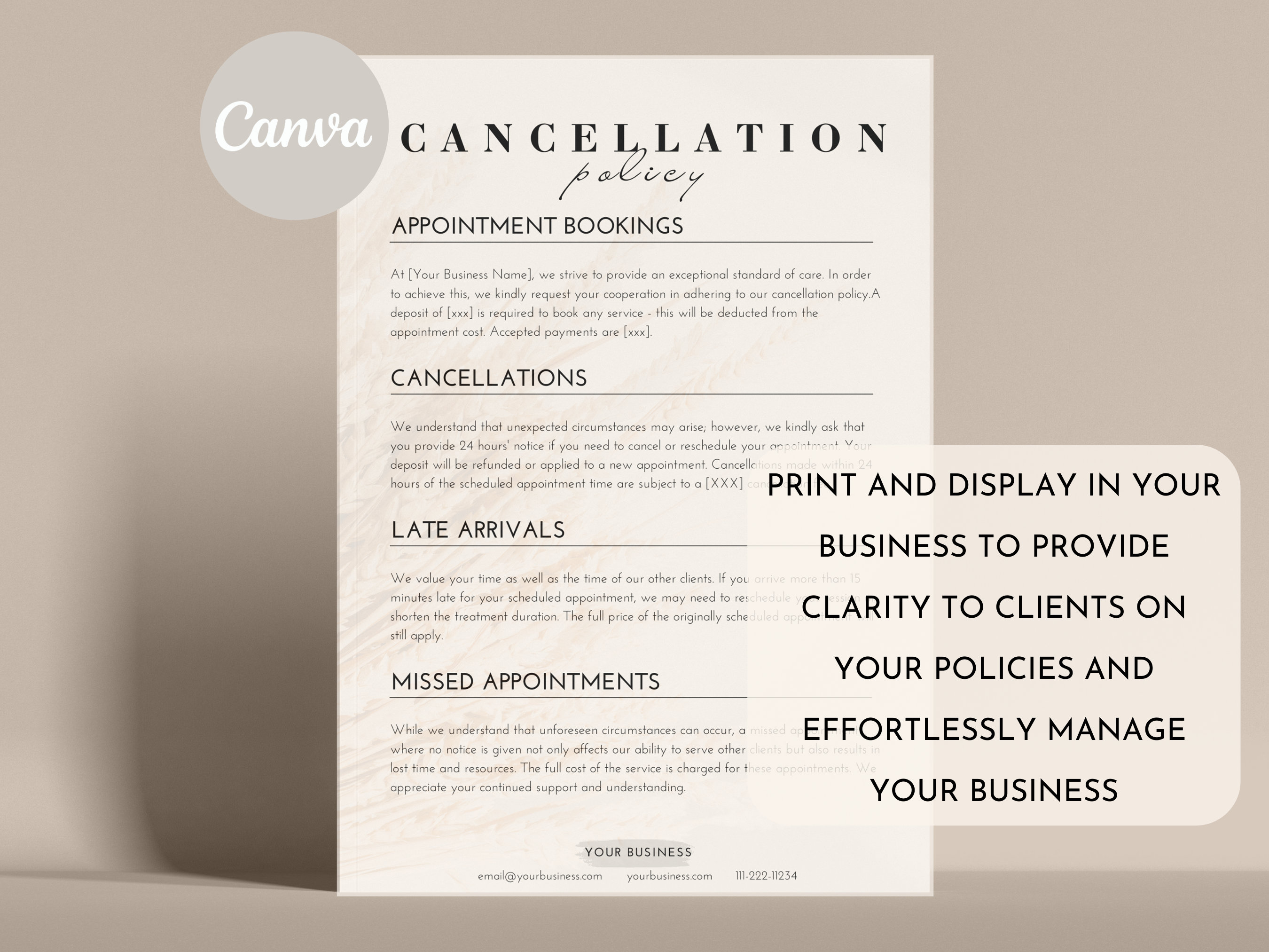 Editable Cancellation Policy Form, Printable Esthetician Templates ...