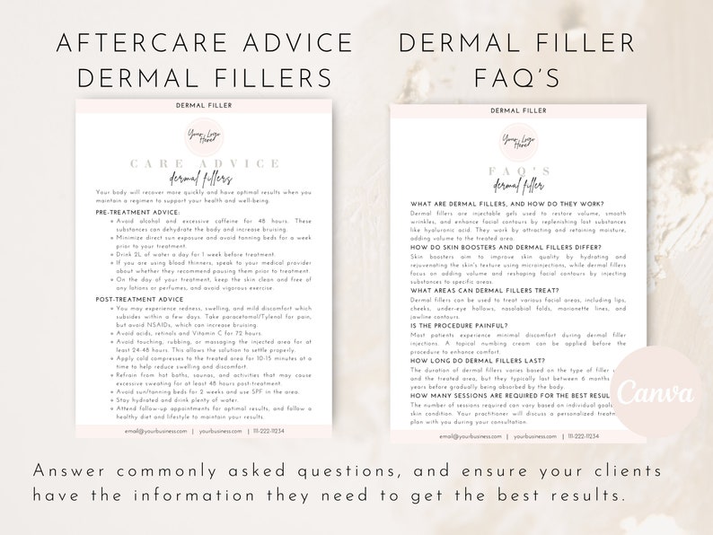 Editable Dermal Filler Consent Intake Form, Dermal Filler Pre Aftercare ...