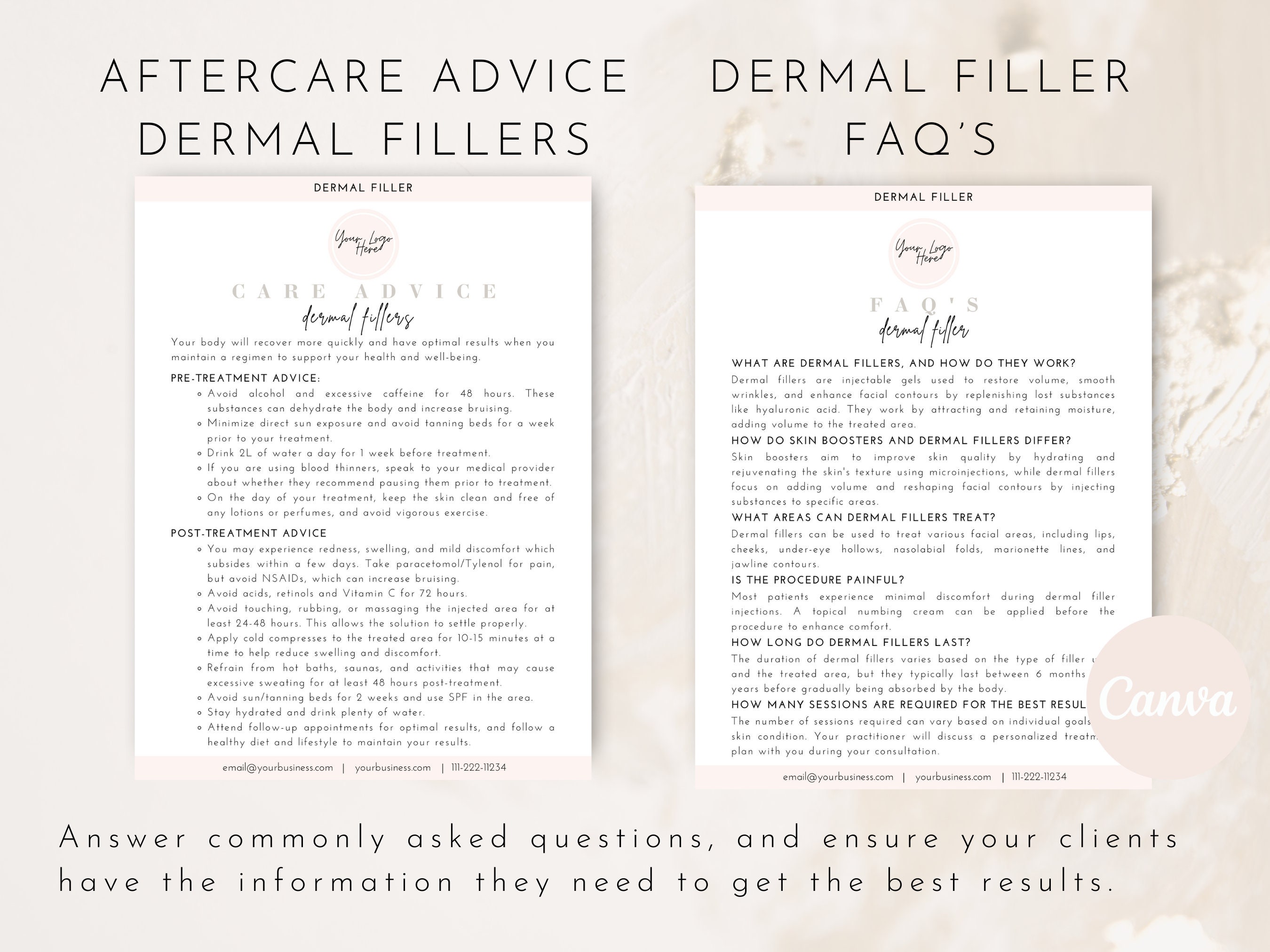 Editable Dermal Filler Consent Intake Form, Dermal Filler Pre Aftercare ...